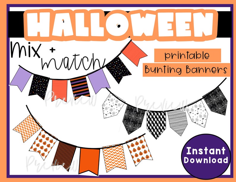 50+ Halloween Pennant Designs, Halloween Party Bunting Banner, Instant ...