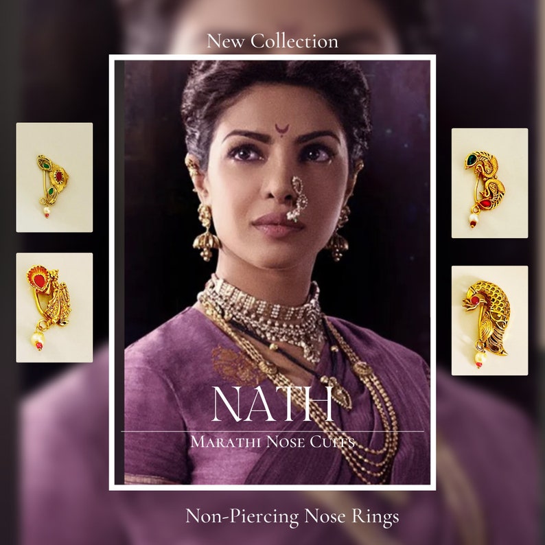 Diwali, Nose Ring, Nath , Non Piercing, Nose Cuff, Indian Wedding Jewellery, Marathi Nose Ring ...