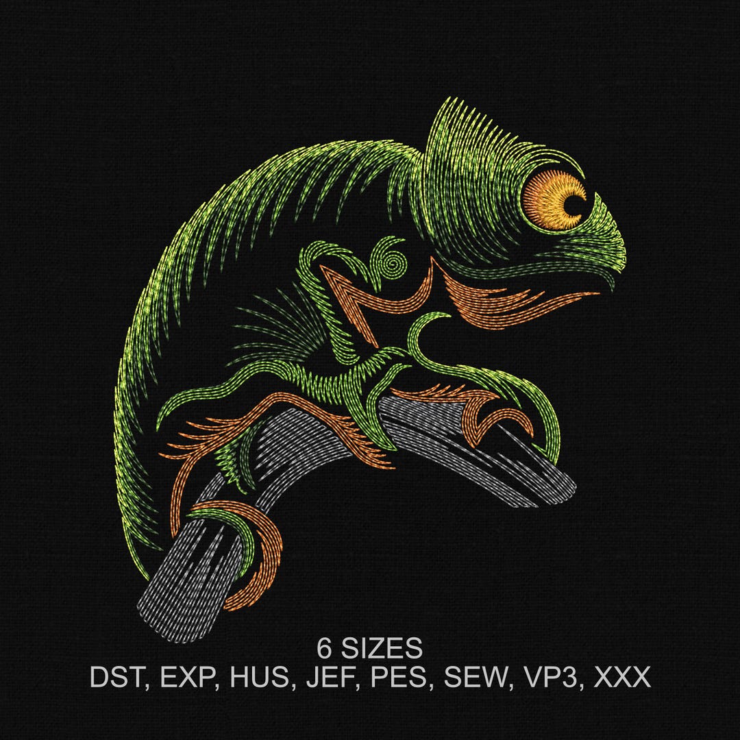 Chameleon Lizard Embroidery Design: Reptile Machine Pattern (6 Sizes ...