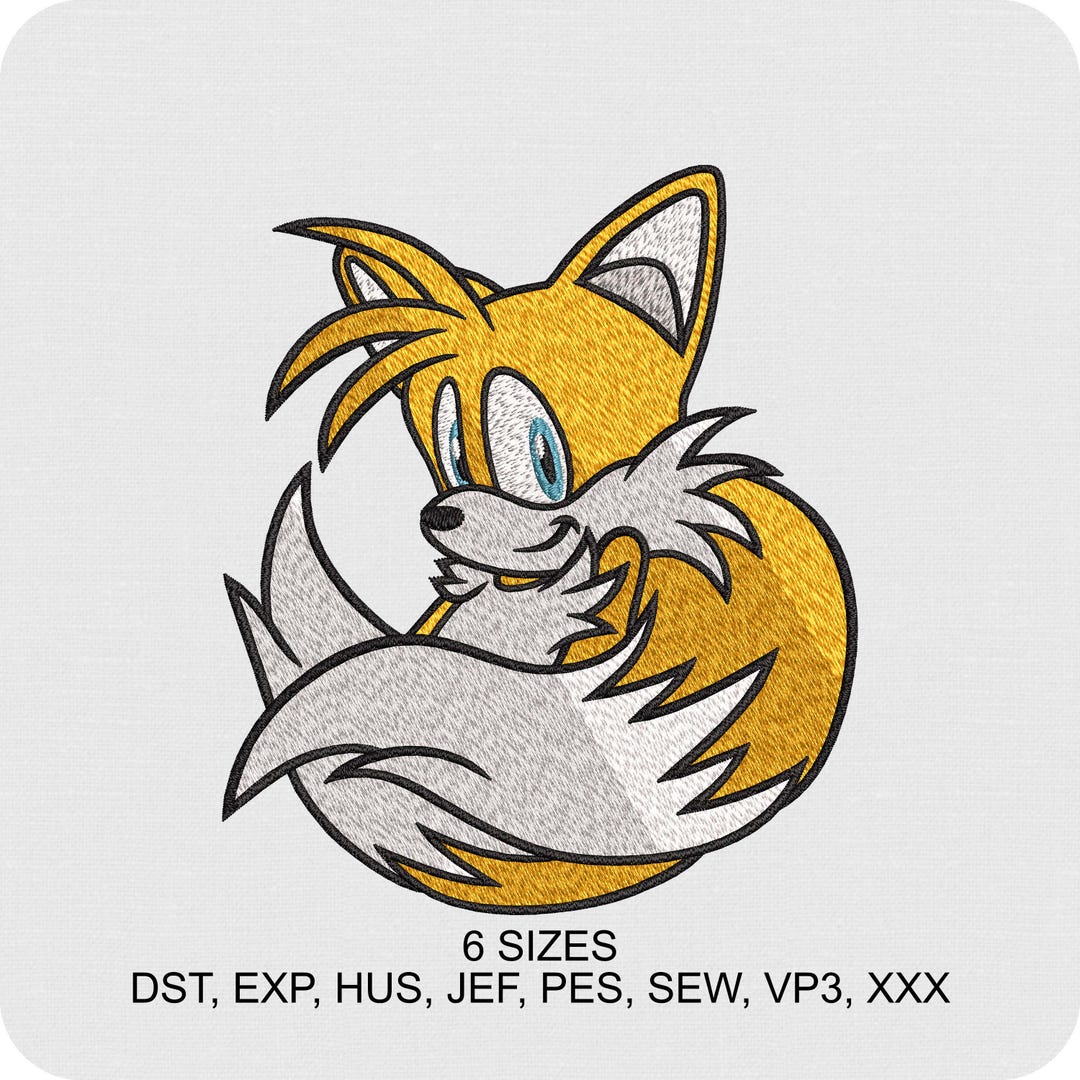 Miles Tails Prower Machine Embroidery Design 6 Sizes Tails Sonic the ...