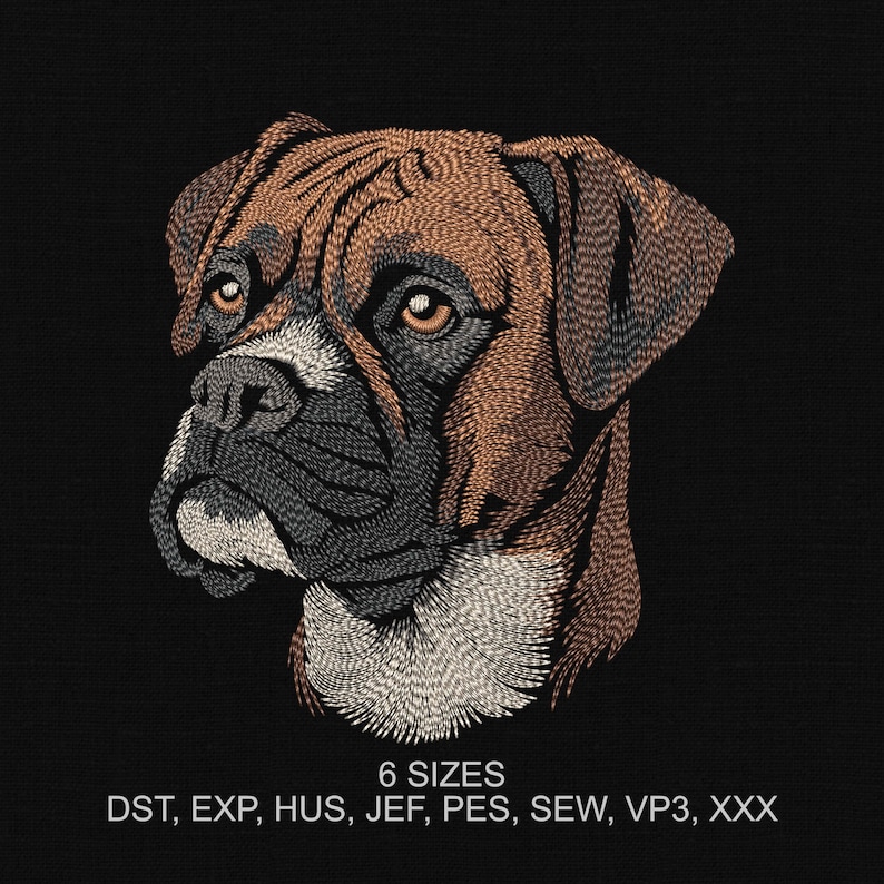 Boxer Dog Embroidery Design – Realistic Pet Portrait, 6 Sizes, Instant ...