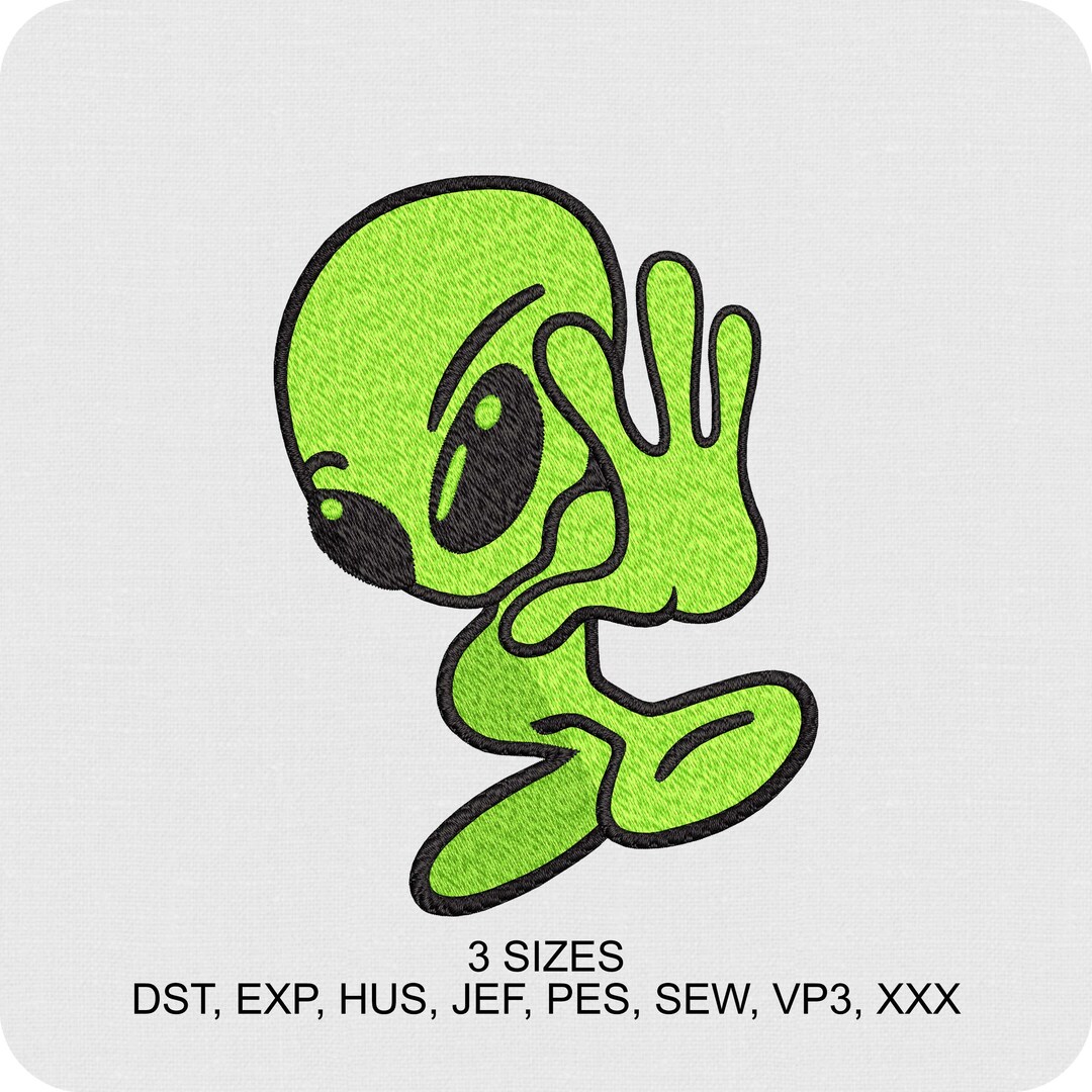 Cute Green Alien Machine Embroidery Design 3 Sizes Digital Embroidery ...