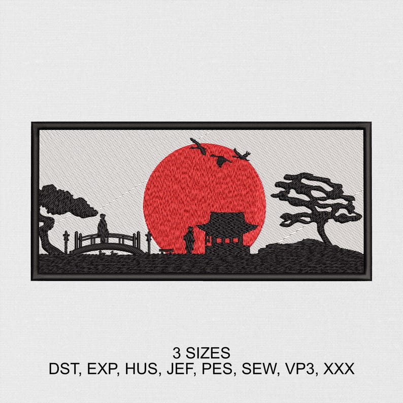 Japanese Landscape Machine Embroidery Design (PES, DST, JEF) - 3 Sizes ...