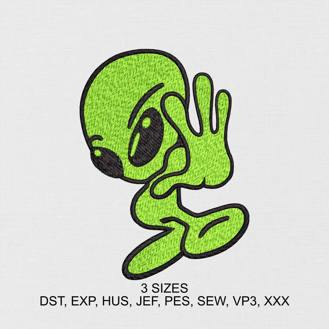 Cute Green Alien Machine Embroidery Design - 3 Sizes - Digital ...