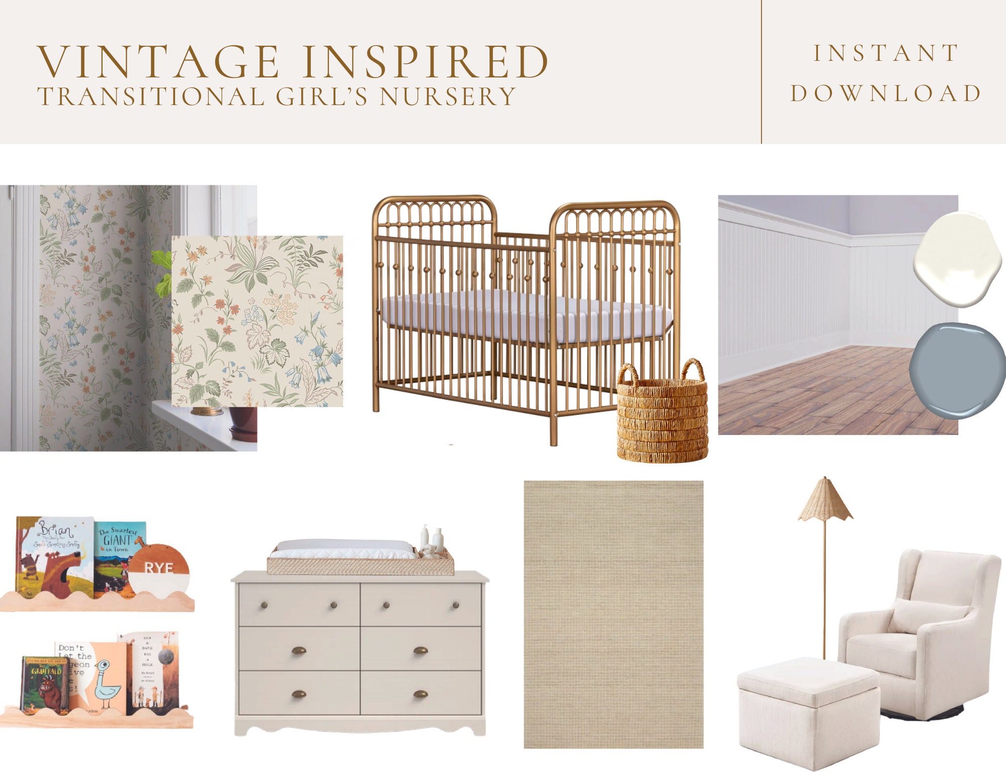 Vintage Inspired Transitional Girls Nursery | Instant Downloadable ...