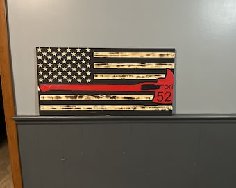 THIN RED LINE Firefighter Fireman 3D Wavy Wooden Flag, Custom Flag ...