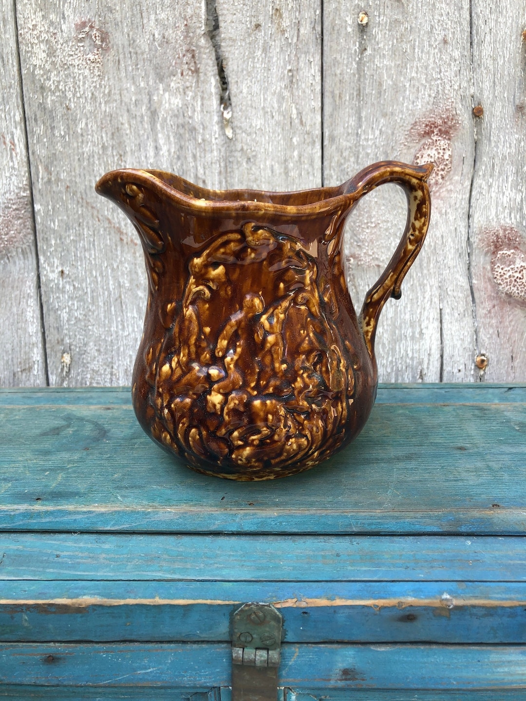 Antique Yellowware Rockingham Bennington Glazed Small Pitcher - Hunter ...
