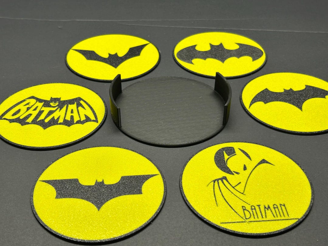 Batman Themed 3D Printed PLA Coaster Set - 6 Coasters With Holder ...
