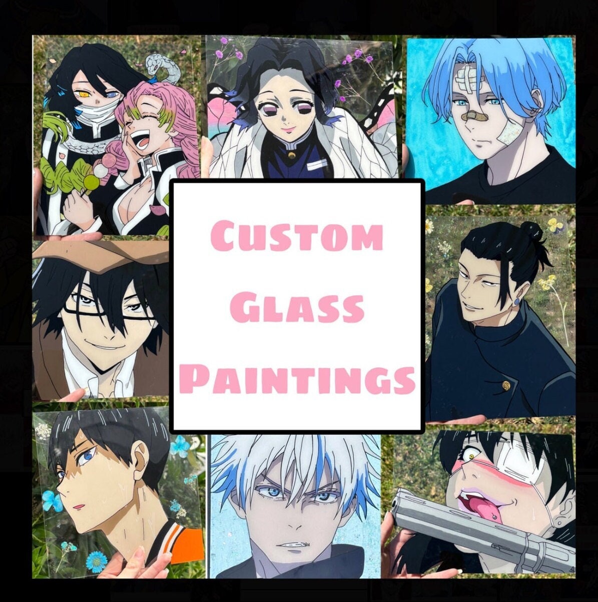 Custom Anime Glass Painting acrylic Glass 5 X 7, 8 X 8, 8 X 10, 8.5 X ...