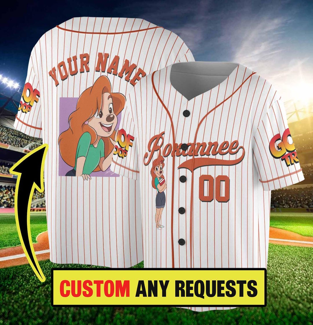 Goofy Movie Roxanne Rover Jersey Shirt, Goofy Movie Baseball Jersey ...