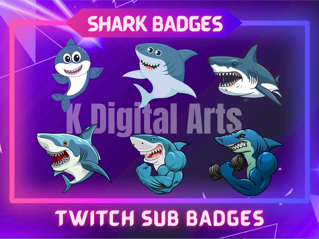 Set of 8 Sub Badges Featuring Sharks Baby, Young, Adult, Evil, Monster ...
