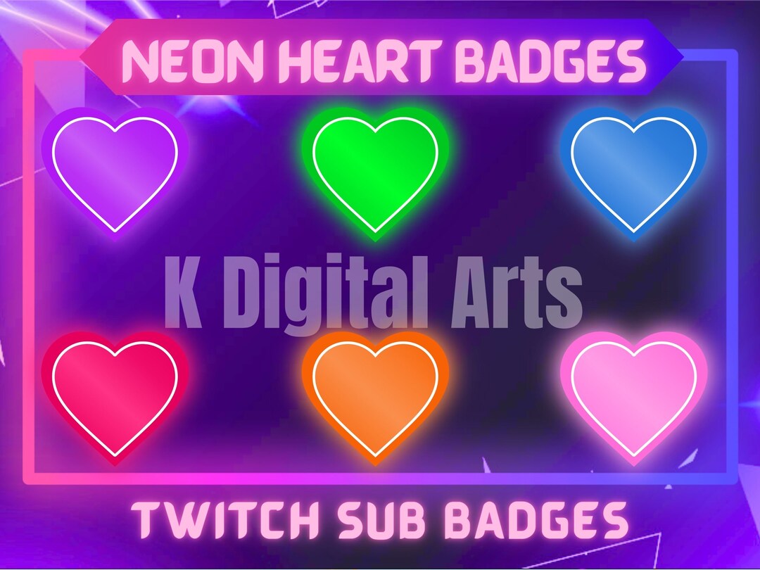 Neon Heart Twitch Sub Badges Set of 6x Icons Neon Heart Graphic Chat ...