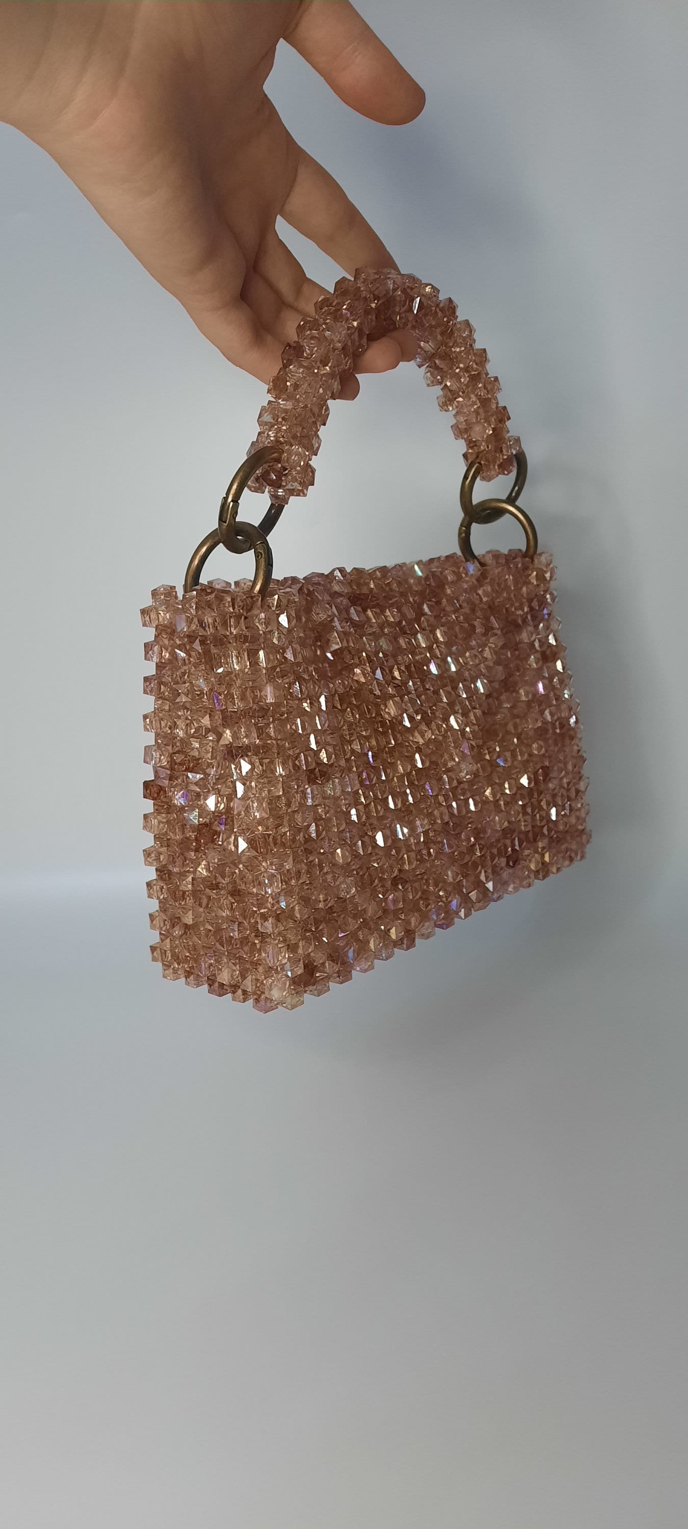 Crystal Cubic Pearl Beaded Bag Light Brown Crystal Bag Bridal Purse ...