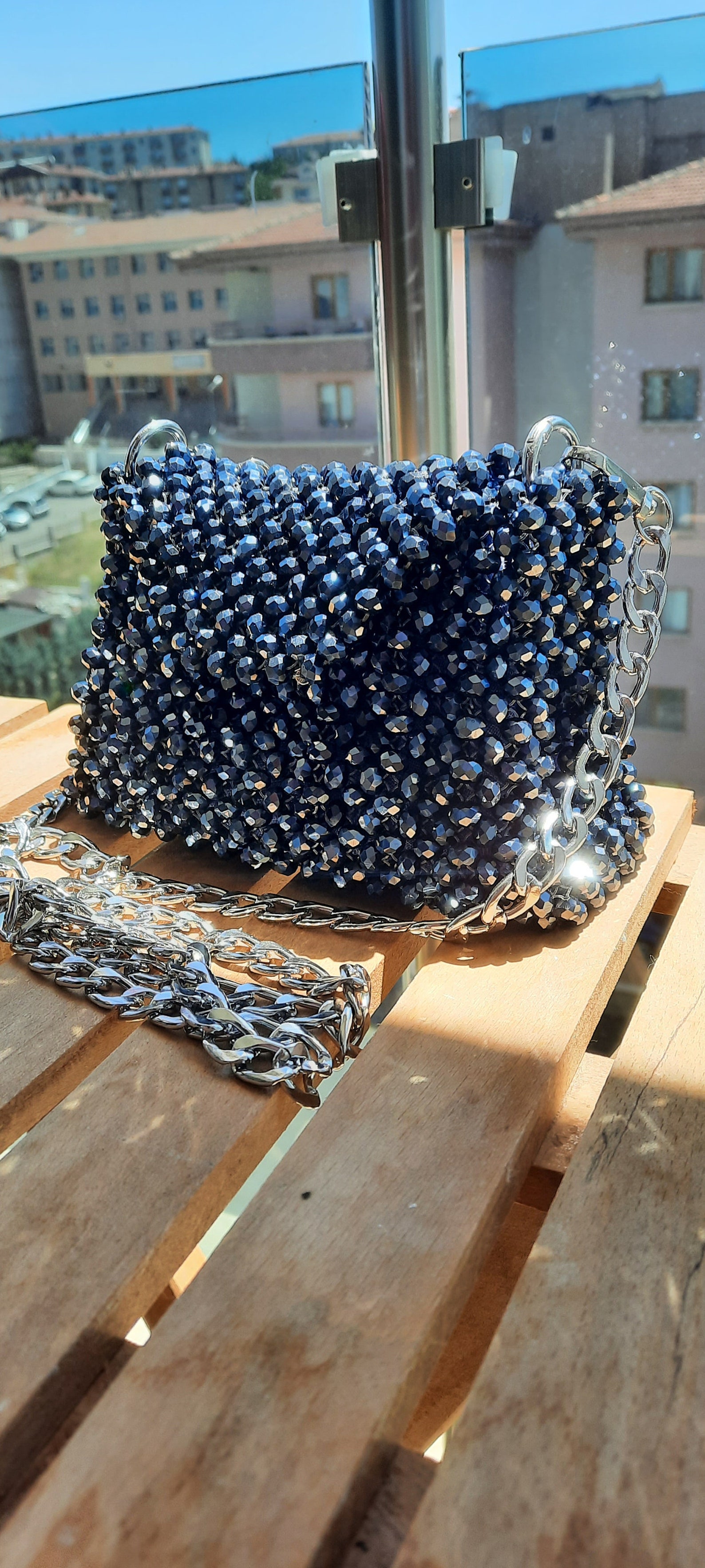 Midnight Blue Crystal Bag, Handmade Bridal Evening Clutch - Etsy