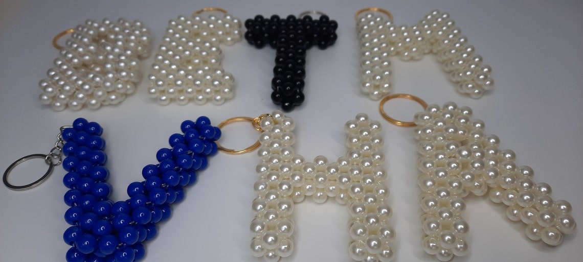 Personalized Pearl Beaded Initial Keychain, Custom Alphabet Keyring - Etsy