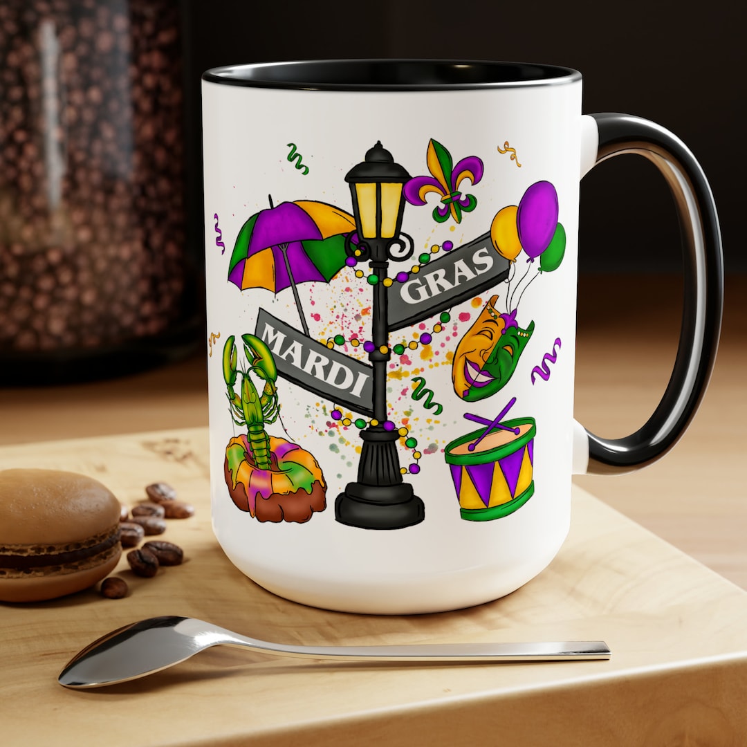 Mardi Gras 15 Oz. Two-tone Coffee Mugs. Join in the Traditional ...