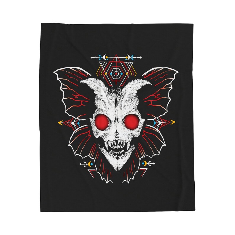 Mothman Blanket, Fantasy Gift, Skull Art, Mythical Creature Blanket ...
