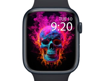 Neon Skull Apple Watch Wallpaper, Spooky Skull Watch Face, Skull in ...