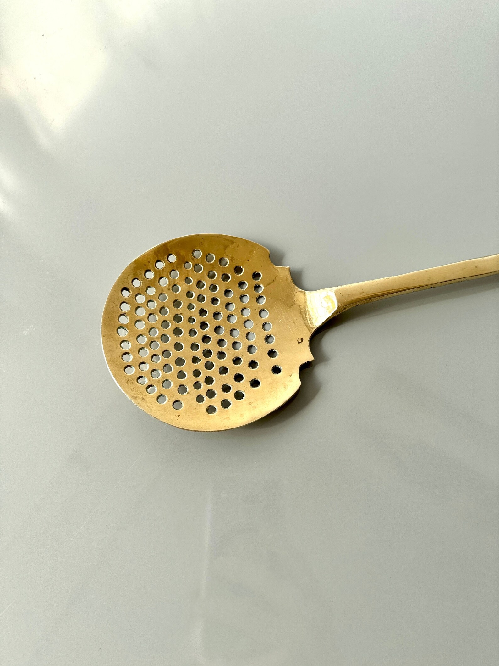 Large Vintage Slotted Brass Spoon - Etsy