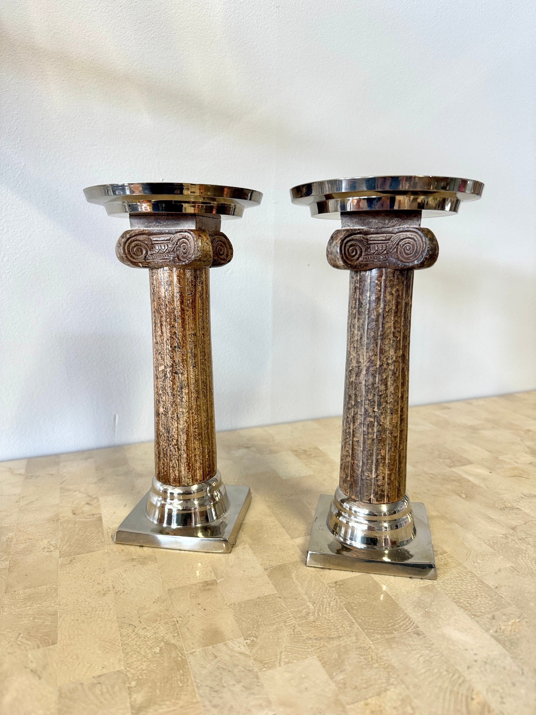 Pair Vintage Faux Stone Grecian Style Column Iron Candle Holders - Etsy