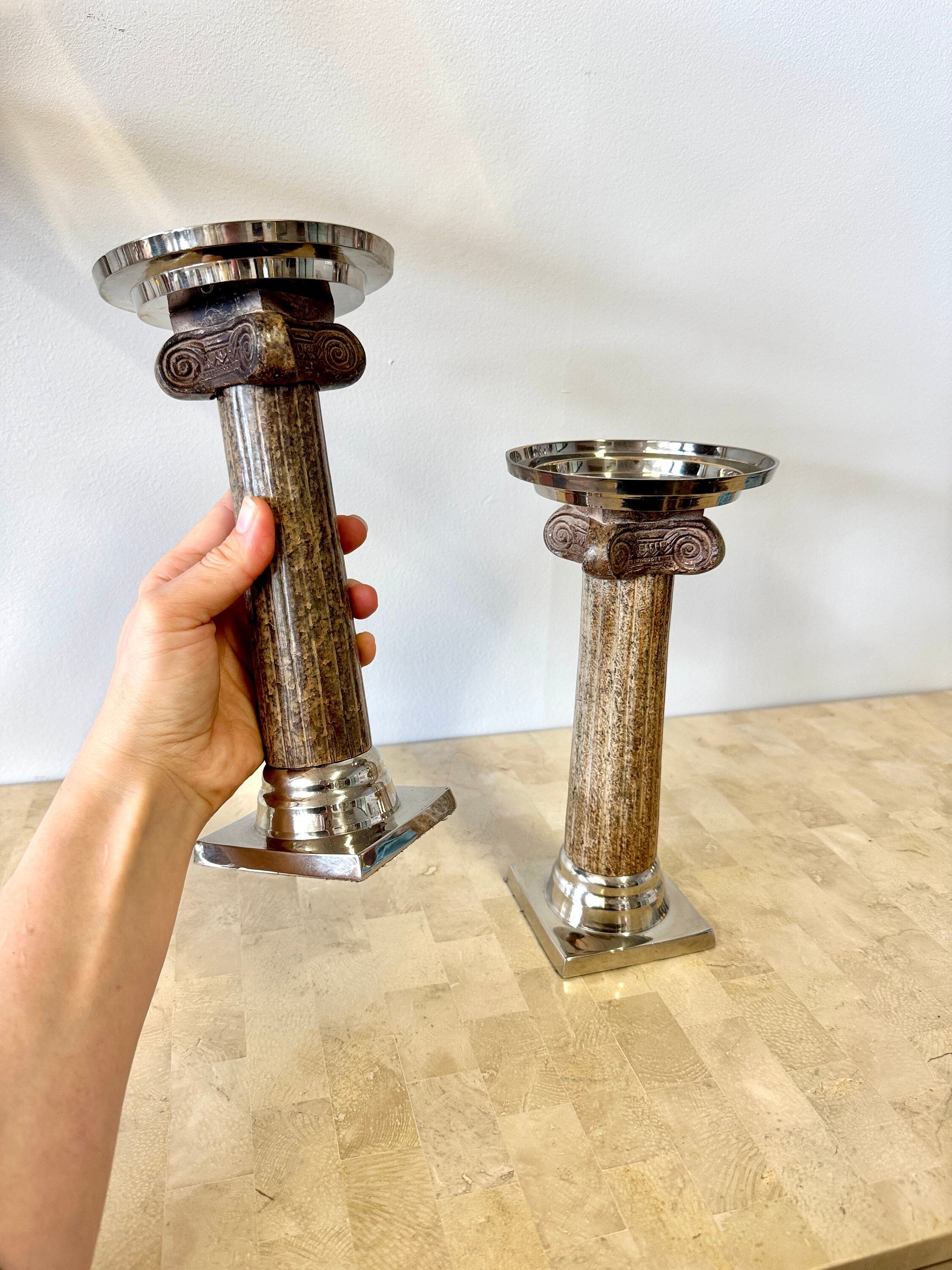 Pair Vintage Faux Stone Grecian Style Column Iron Candle Holders - Etsy