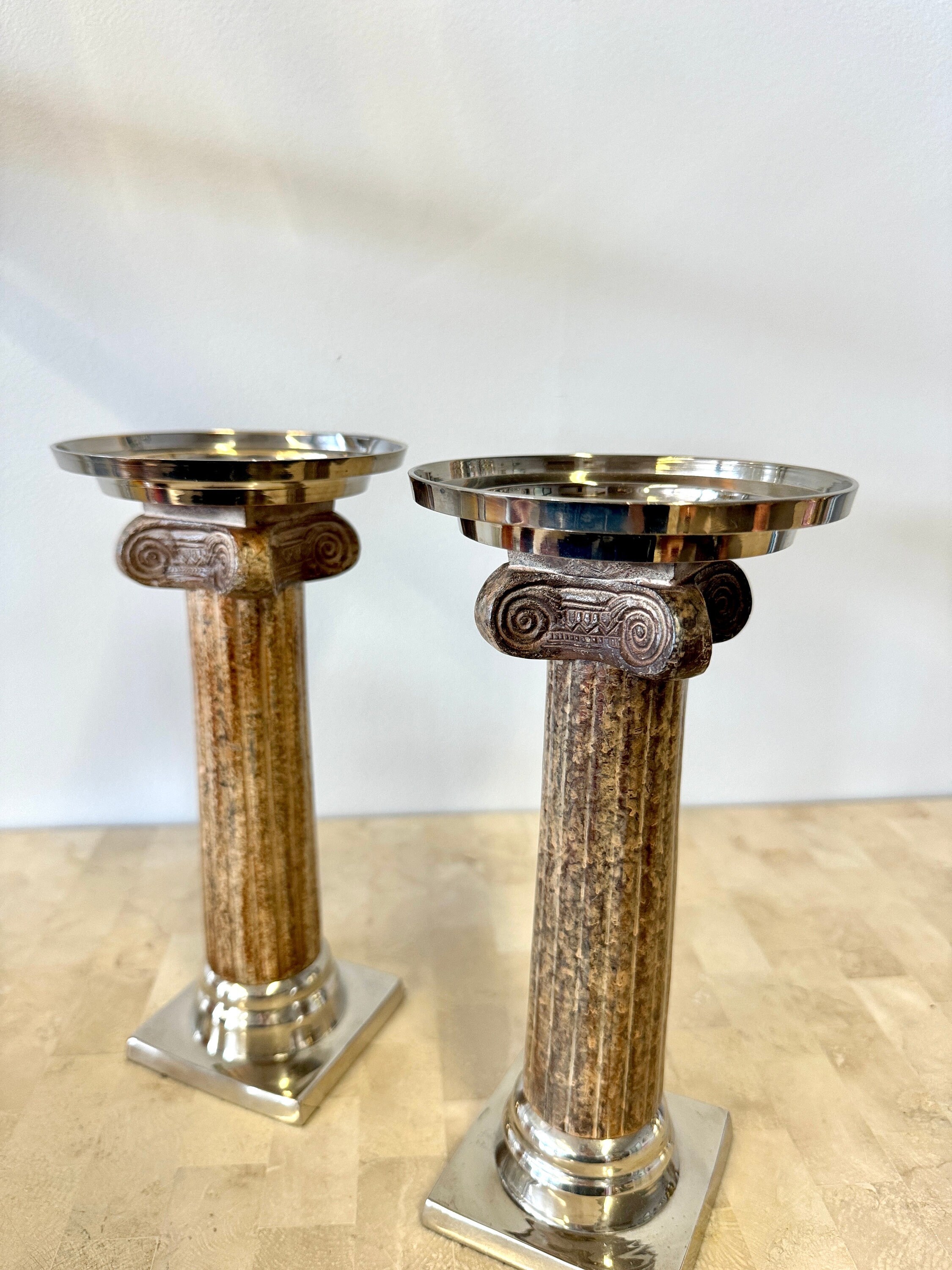 Pair Vintage Faux Stone Grecian Style Column Iron Candle Holders - Etsy