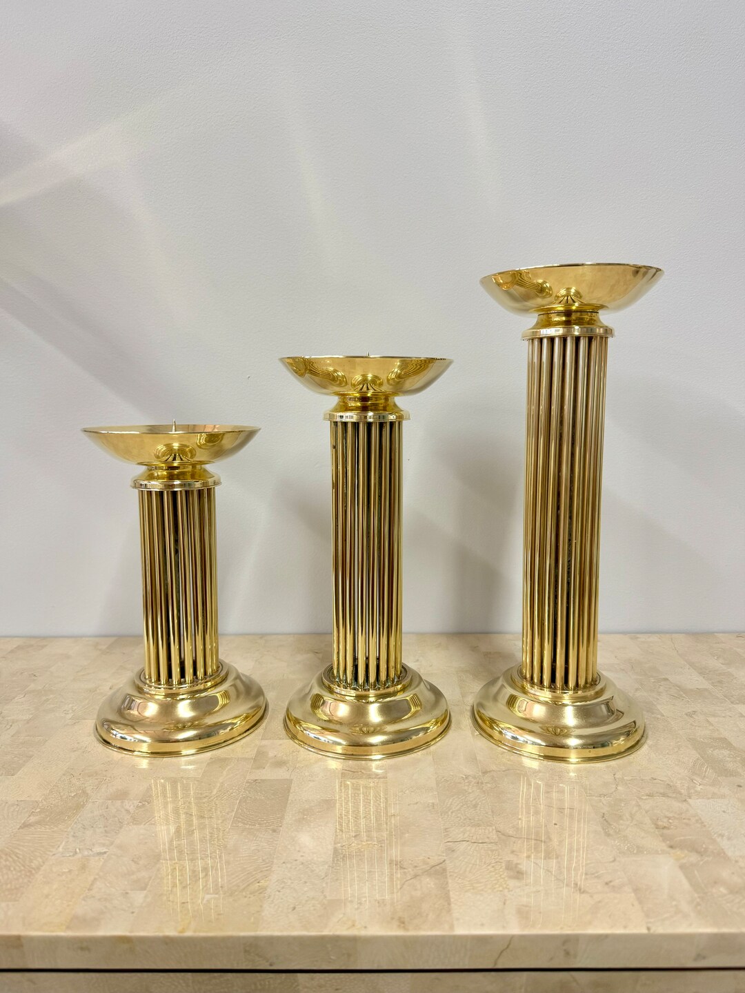 Vintage Brass Pedestal Pillar Candle Holder Trio - Etsy