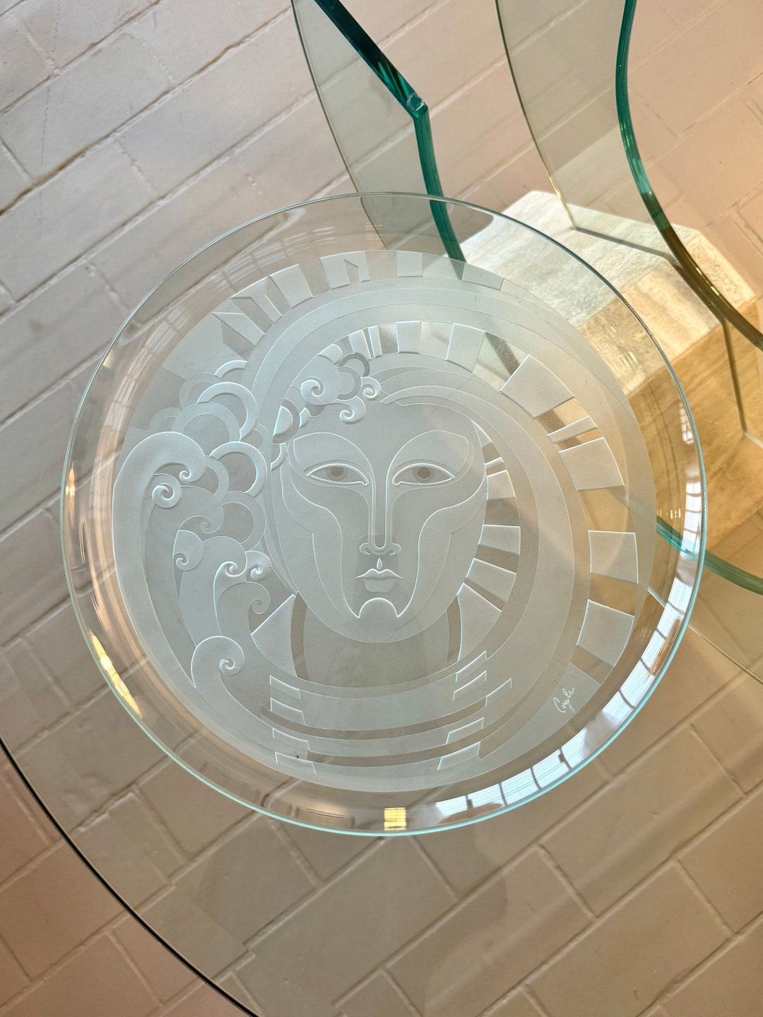 Vintage Signed Perry Coyle Etched Art Glass Serving Platter - Etsy