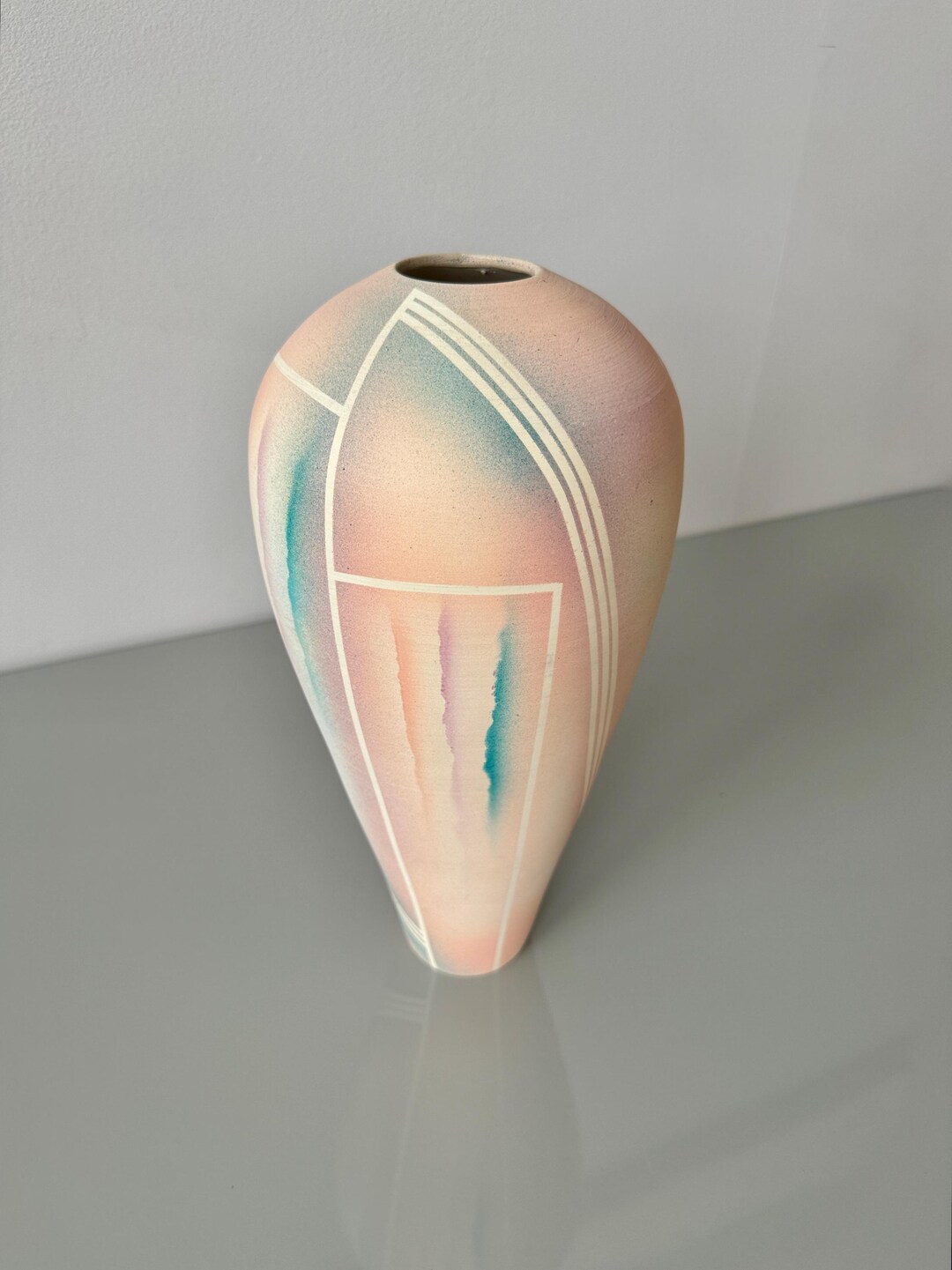 1980s Abstract Pastel Ceramic Vase - Etsy