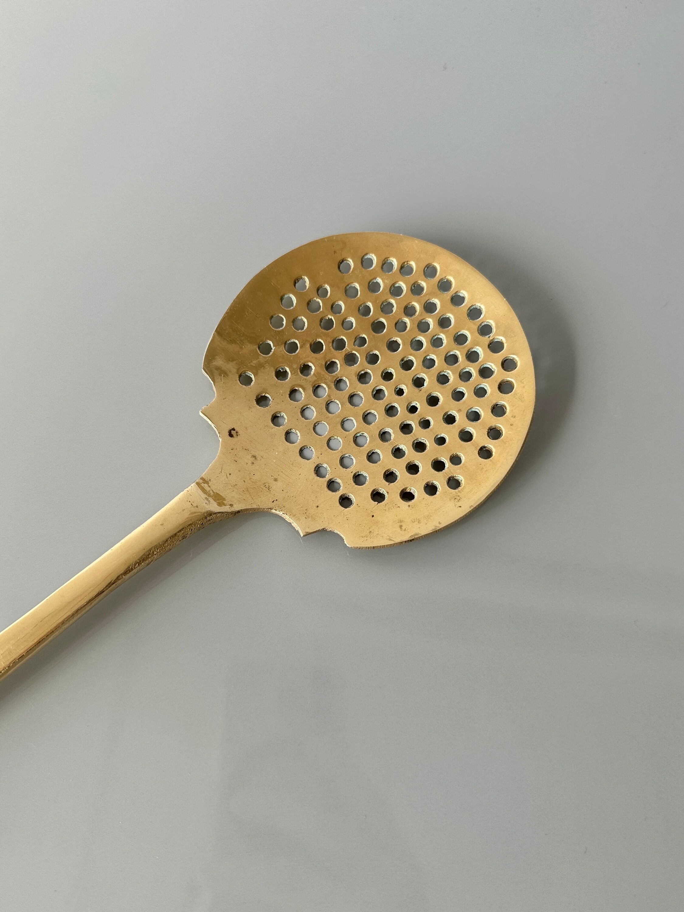 Large Vintage Slotted Brass Spoon - Etsy