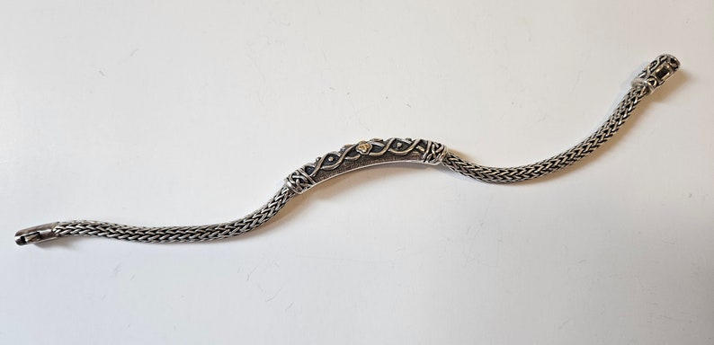 18K Gold Accent Sterling Silver Bracelet Woven Dragon Bone Chain Hand ...