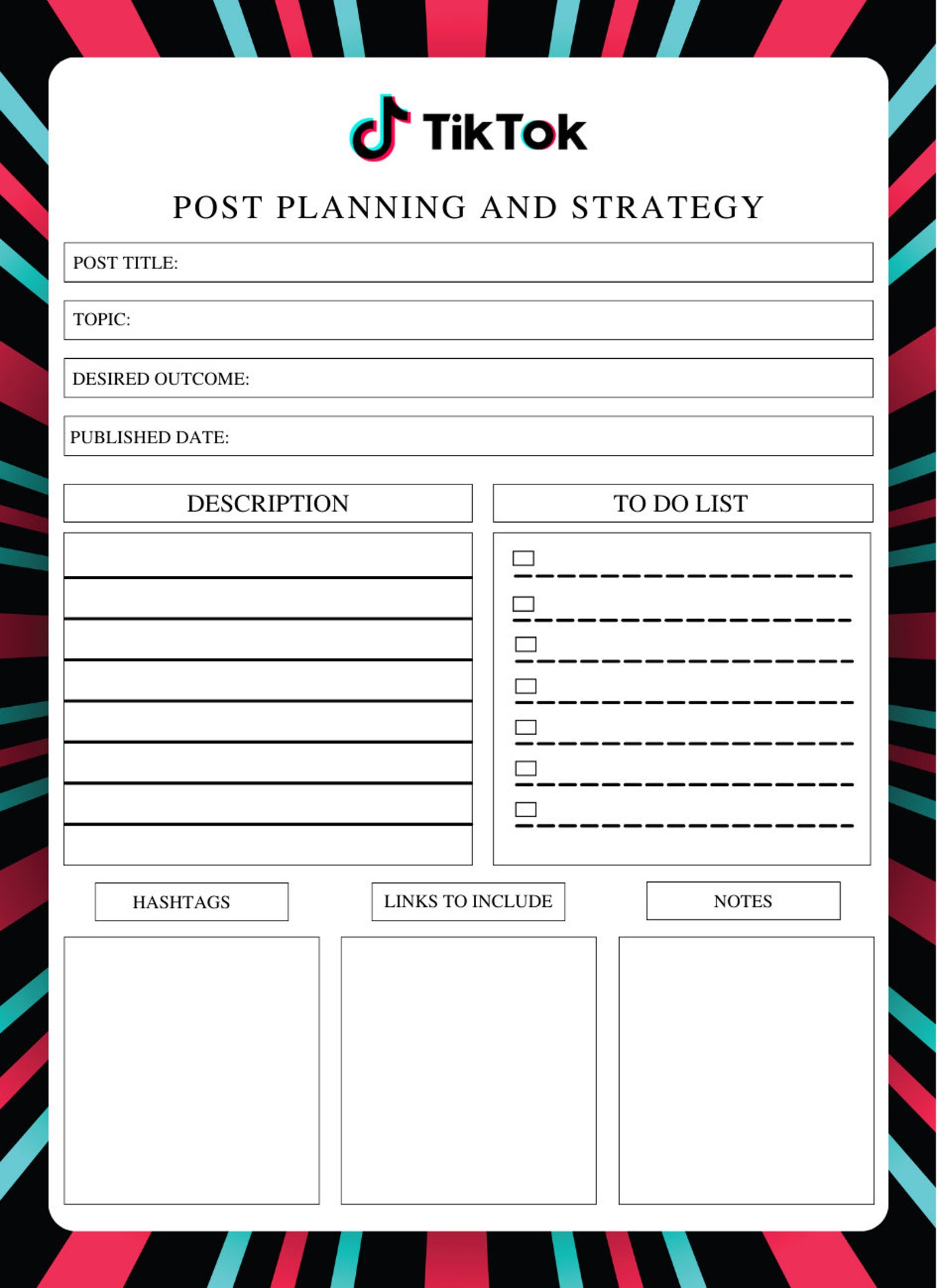 Digital and Editable Tiktok Daily Growth Checklist Tiktok Planner ...