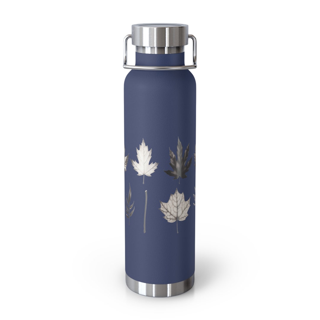 Navy Fall Leaves Insulated Water Bottle, Illustration Autumn Leaves ...