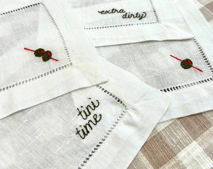 Embroidered Martini Cocktail Napkin Coaster Set of 4 - Martini and ...