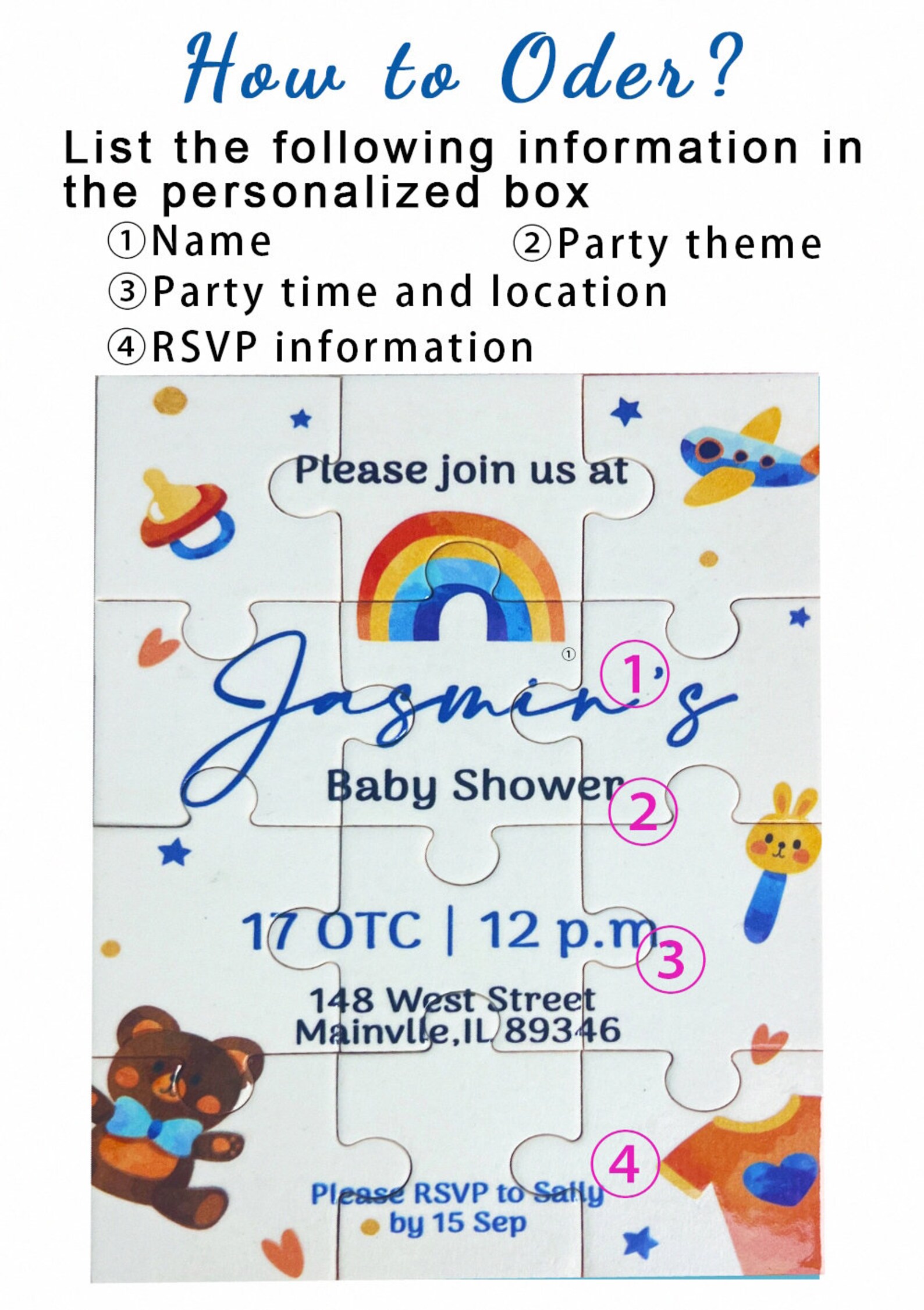Personalized Invitation Puzzles,party Invite Puzzle,baby Shower,kids ...
