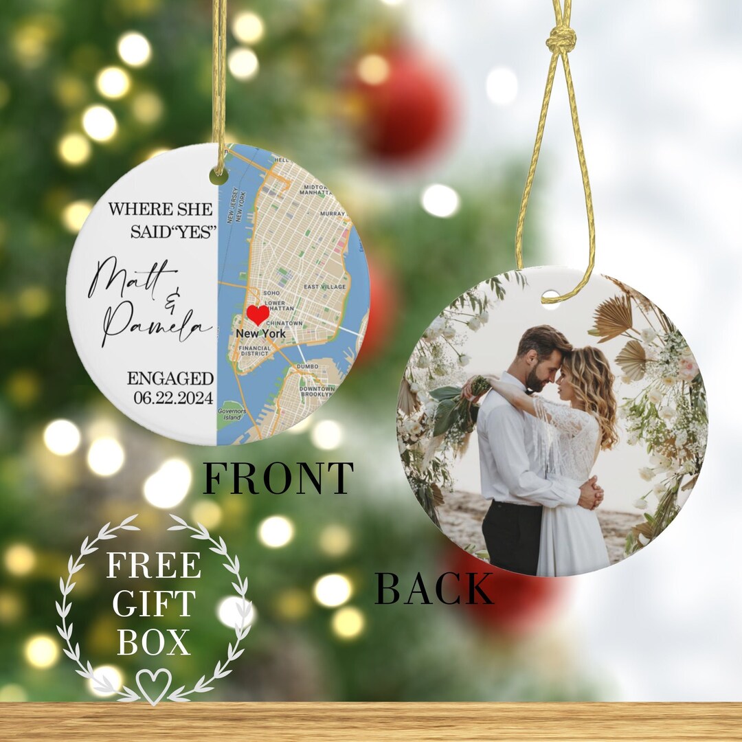 Personalized Wedding Map Ornament Gift,engagement Ornament,couple Photo ...