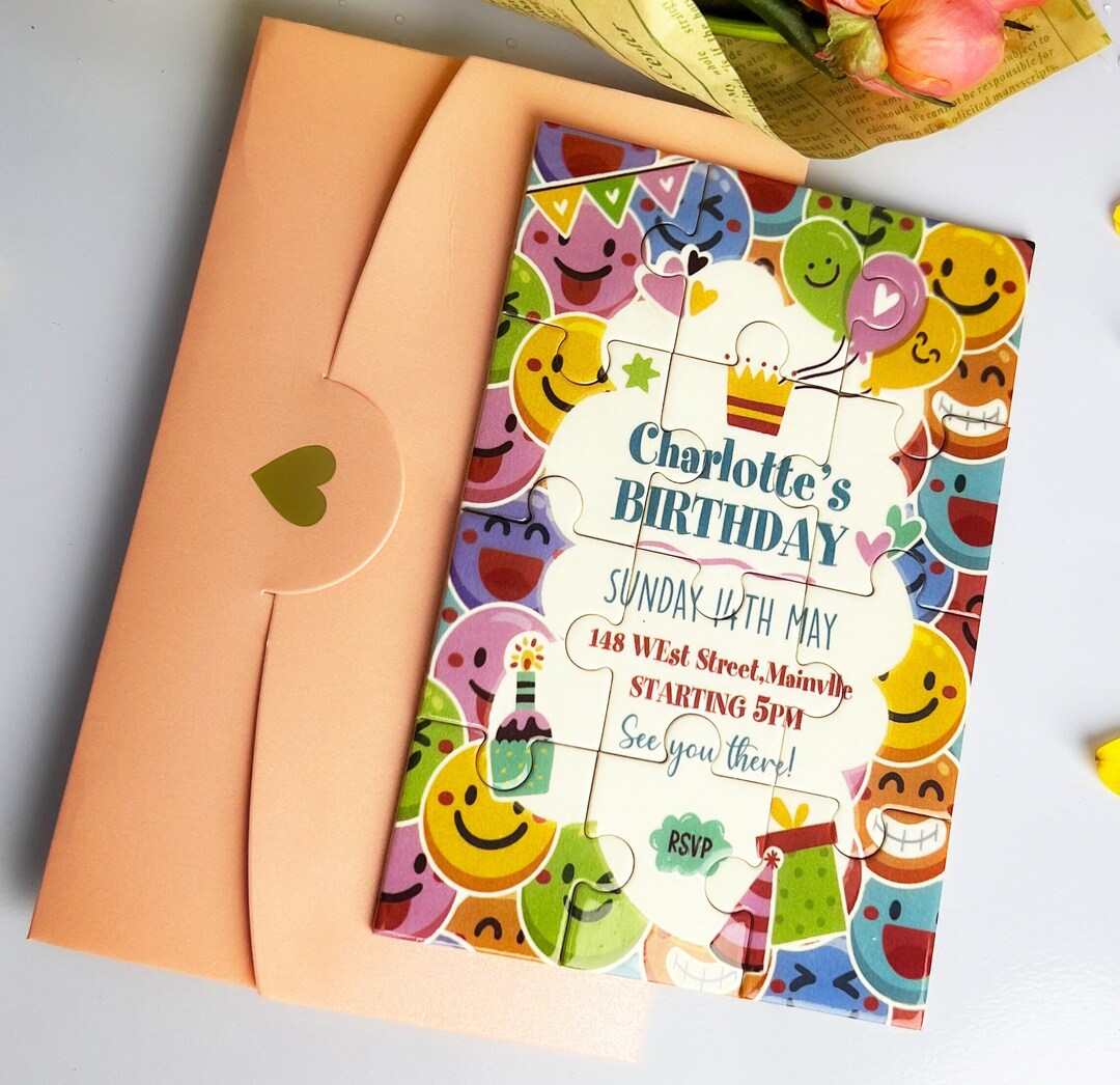 Custom Birthday Puzzle Invitation: Smile Face Kids Party Invite - Etsy