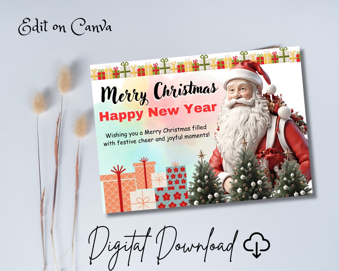 Christmas Card Printable, Merry Christmas Greeting Card Template ...