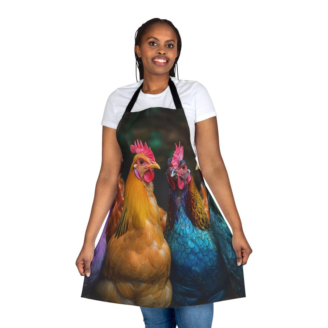Apron, 5-color Straps (AOP), Apron With Chickens, Colorful Chickens ...