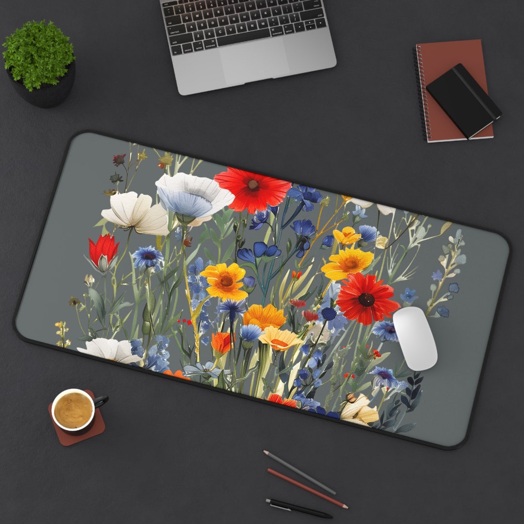 Desk Mat With Wildflowers, Wildflowers Desk Mat, Colorful Desk Mat ...