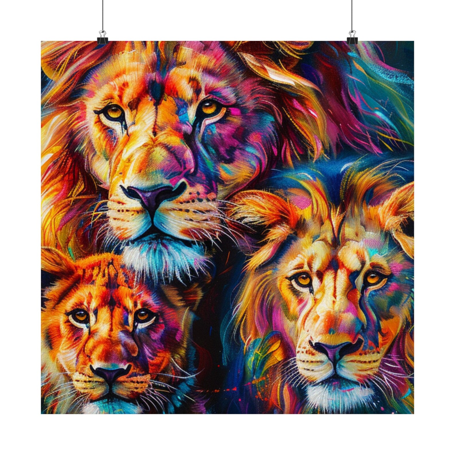 Family of Lions, Colorful Lion Family Poster, Matte Vertical Posters ...