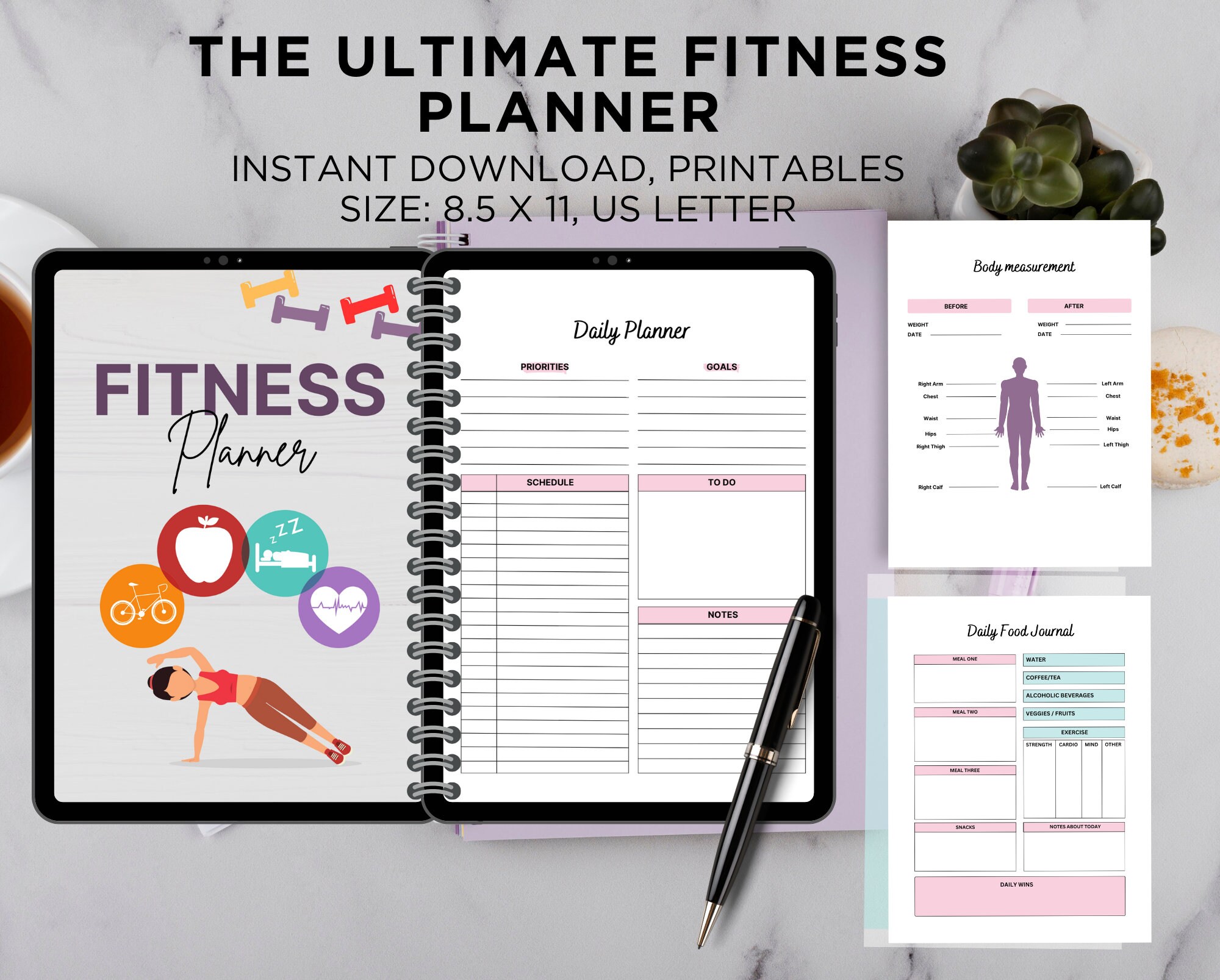 Fitness Planner, Printable Health and Fitness Planner Bundle, Fitness ...