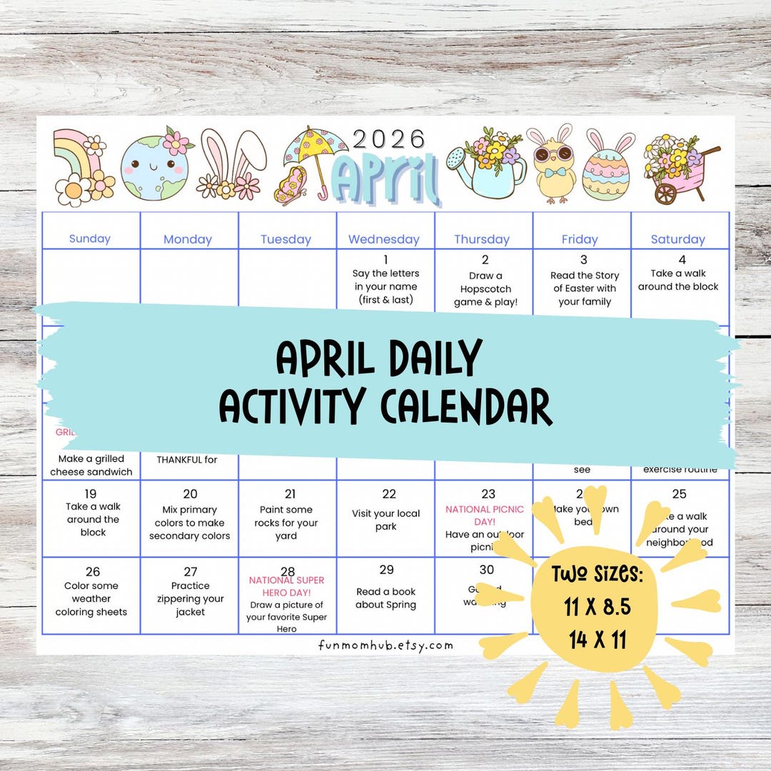 April Daily Activity Calendar for Busy Moms - PRINTABLE - Etsy