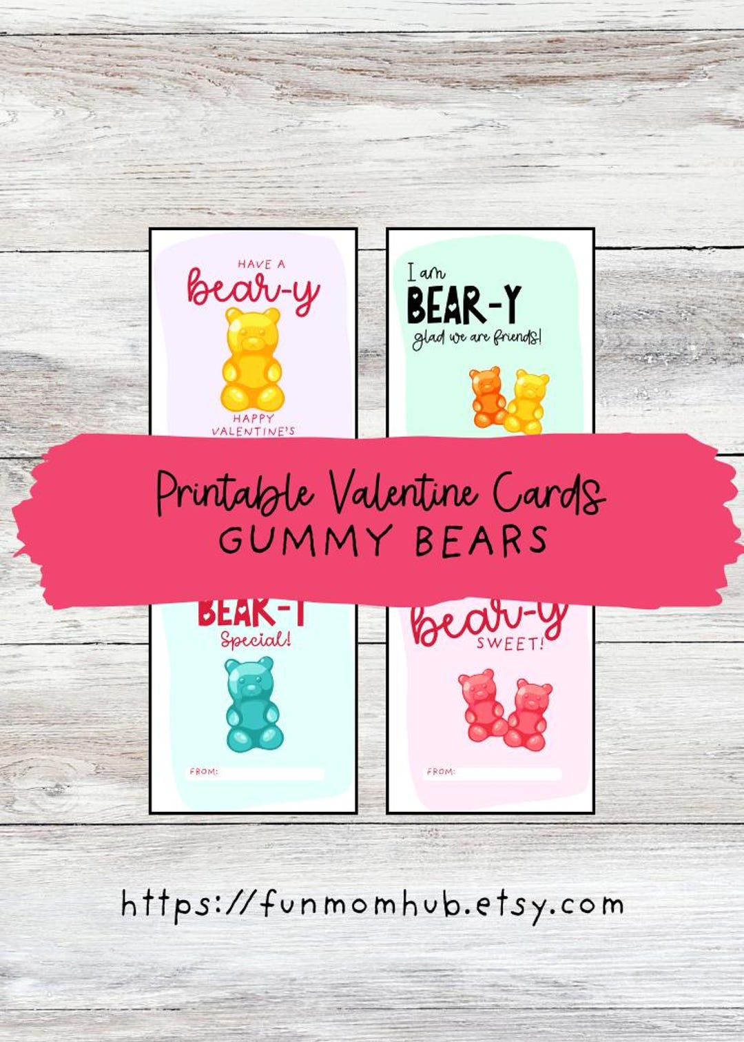Printable Gummy Bear Themed Valentine Cards - Etsy