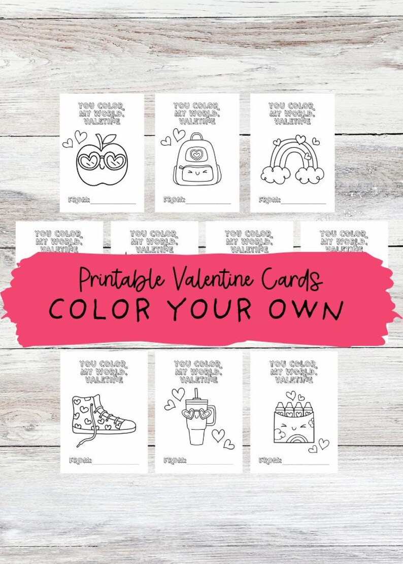 Printable Color Your Own Valentine Cards - Etsy