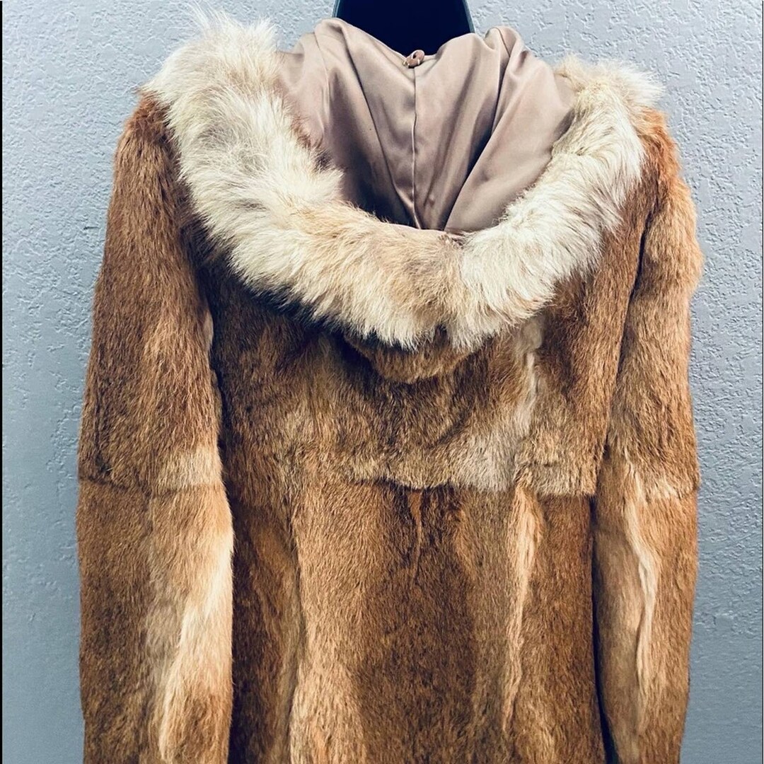 City Furs Vintage Rabbit Fur Hooded Zipper Front Coat Medium - Etsy