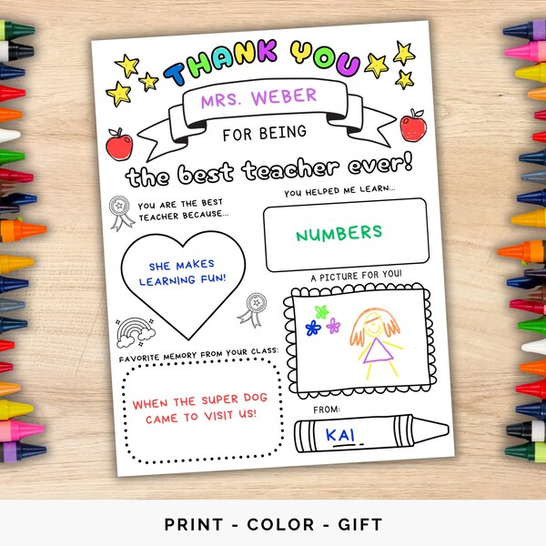 Printable Teacher Appreciation Week Gift, All About My Teacher, End of ...