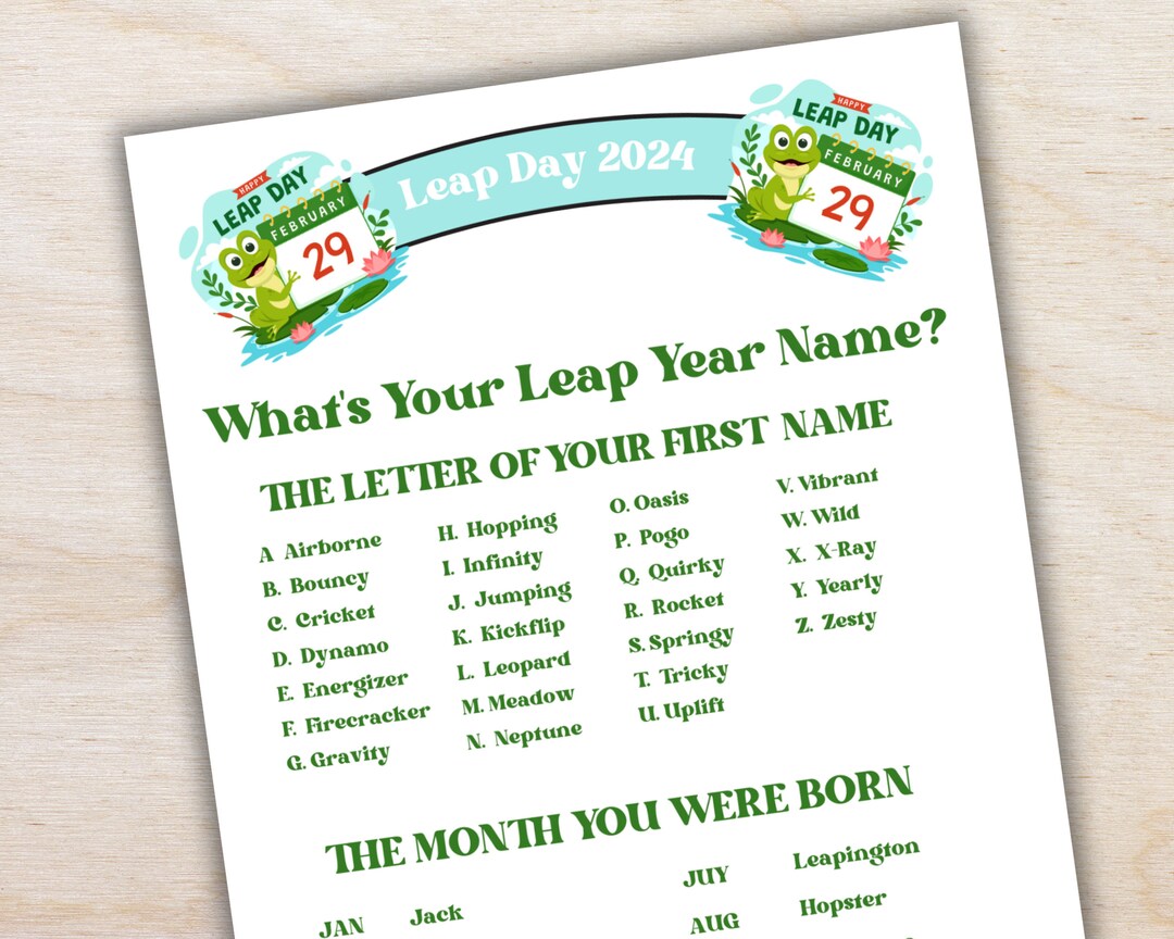 Leap Day Game With Tags, Name Generator, Leap Year 2025 Game, Leap Day ...