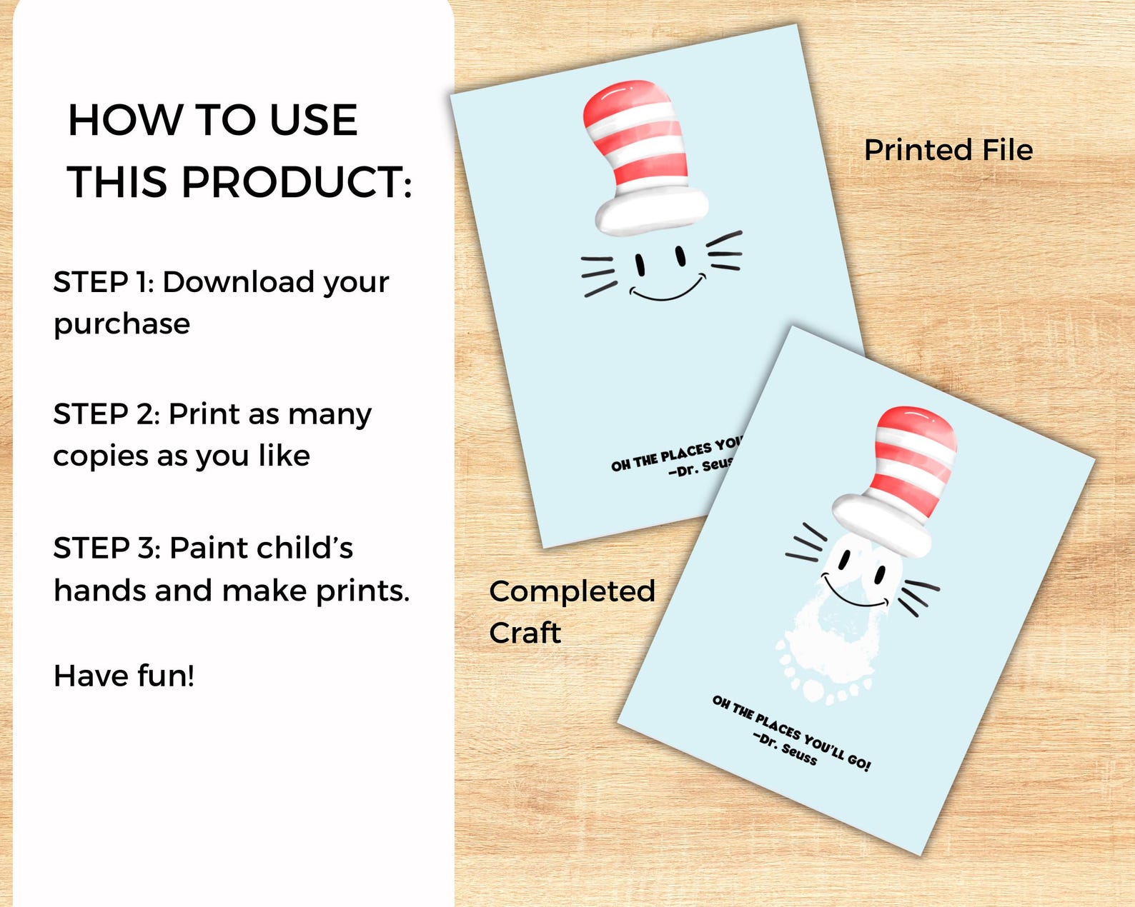 The Cat in the Hat Footprint Art, Read Across America Craft Ideas, Dr ...