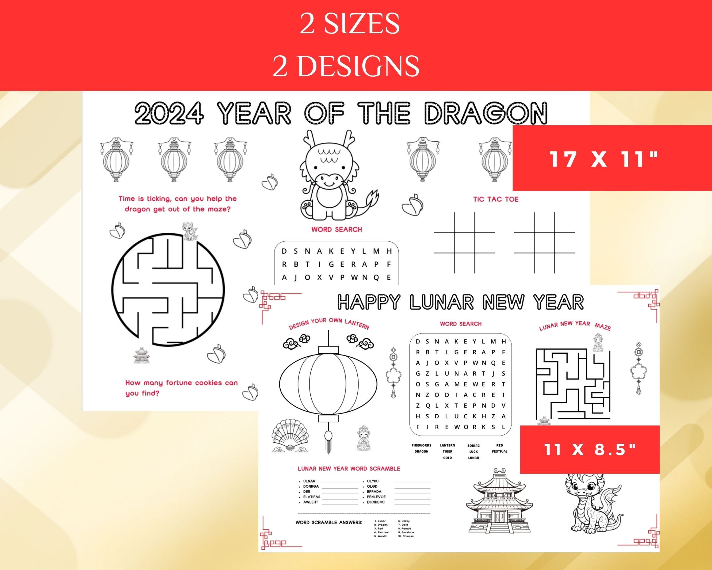 Chinese New Year Activity Mat Coloring Printable, Year of the Dragon ...